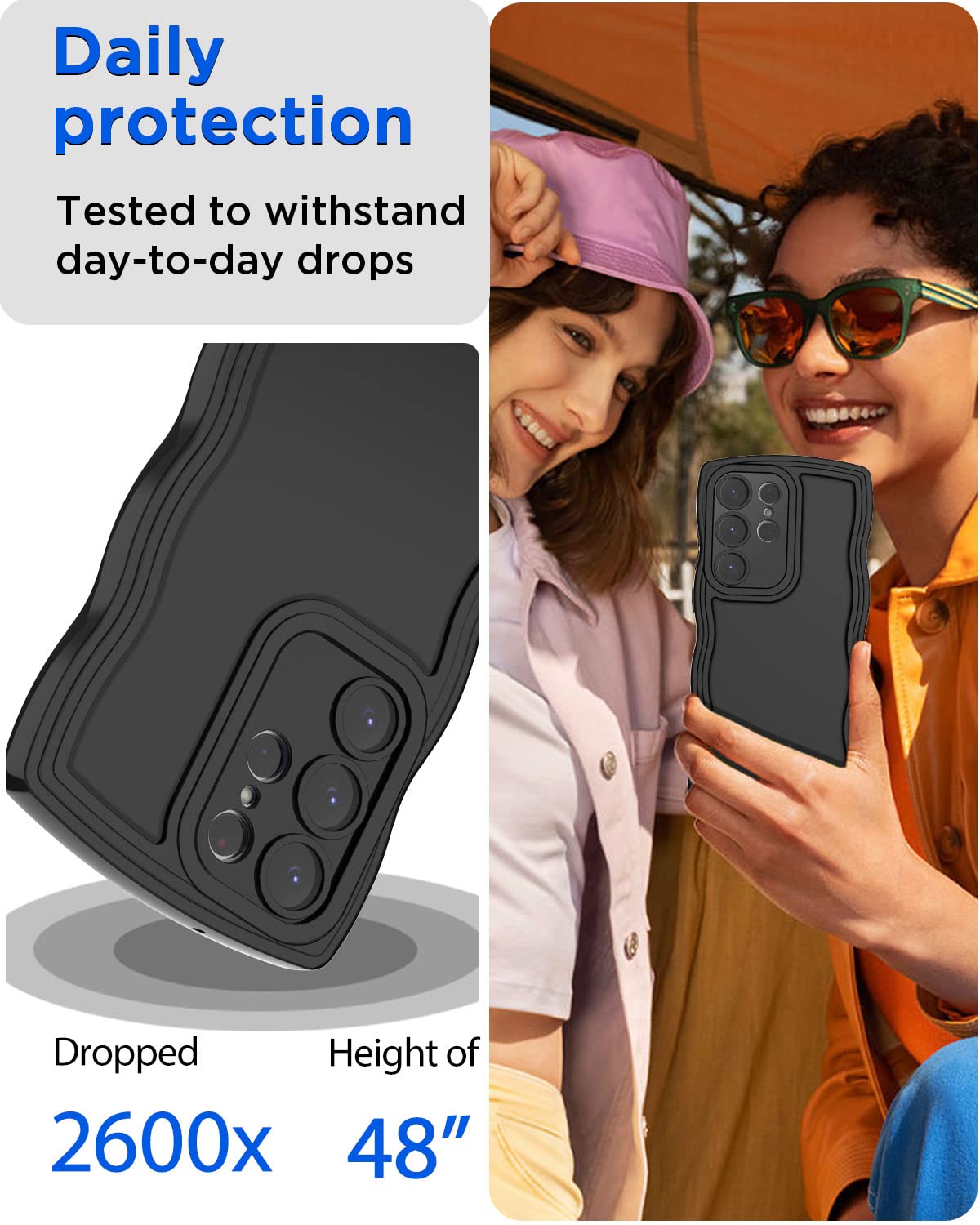 AICase Cute Solid Color Curly Wave Frame Soft Compatible with Samsung Galaxy Phone Case (Black, Galaxy S20 Ultra)