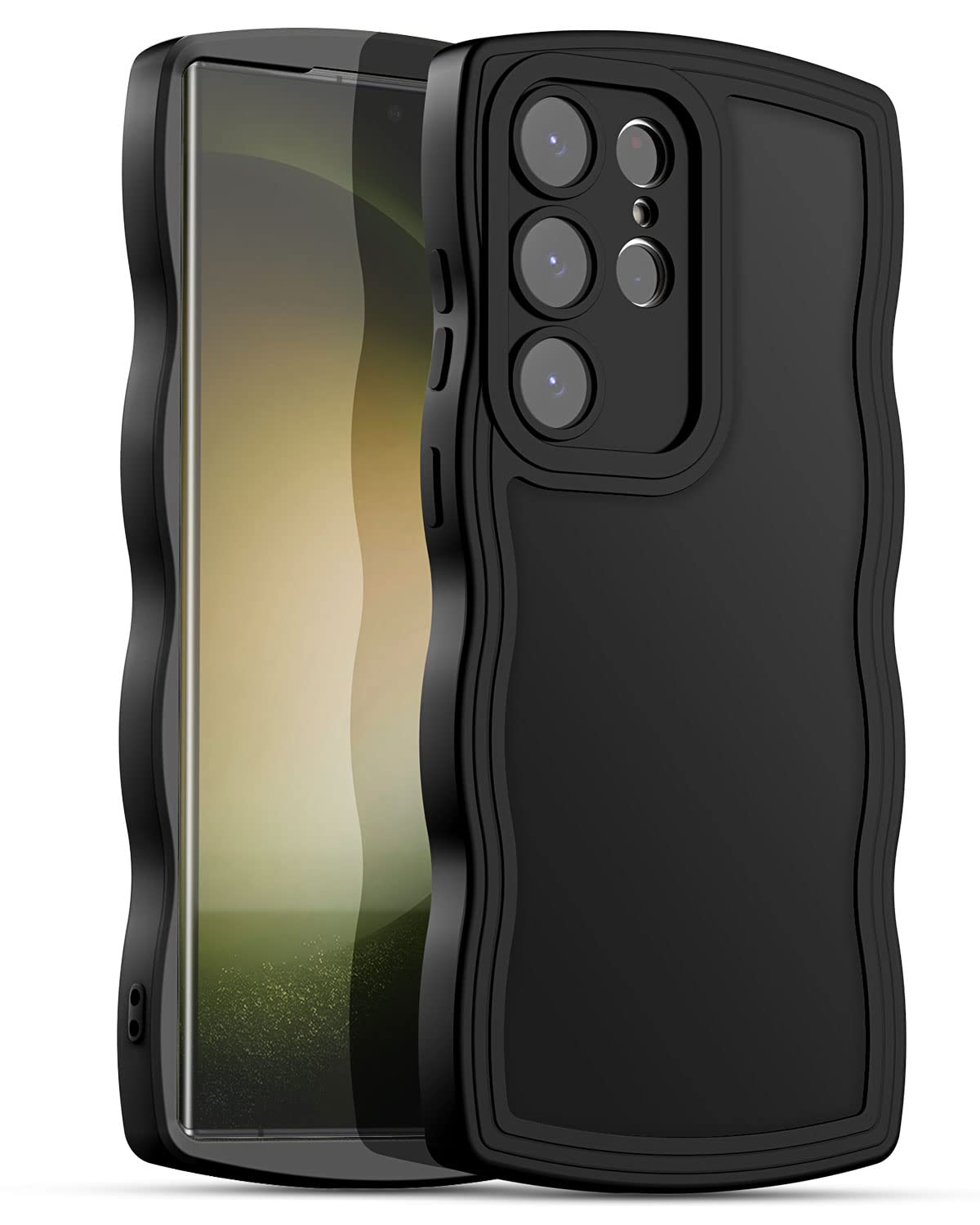 AICase Cute Solid Color Curly Wave Frame Soft Compatible with Samsung Galaxy Phone Case (Black, Galaxy S20 Ultra)