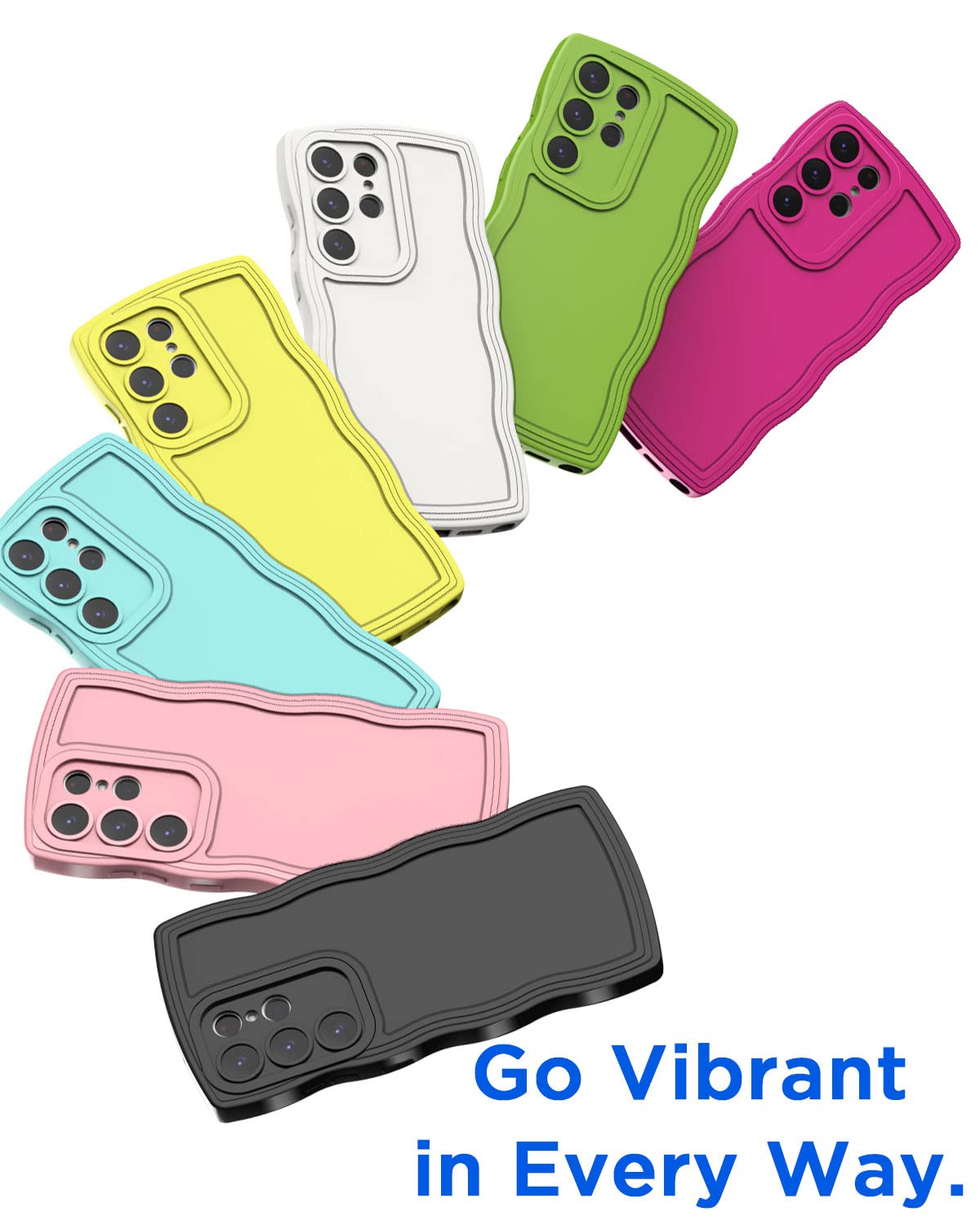 AICase Cute Solid Color Curly Wave Frame Soft Compatible with Samsung Galaxy Phone Case (Black, Galaxy S20 Ultra)