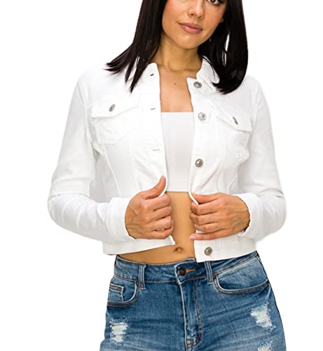 Creative Mimesis Denim Jean Jacket For Women Button up Long Sleeve Stone Washed S - 3XL (90243 White, Small)