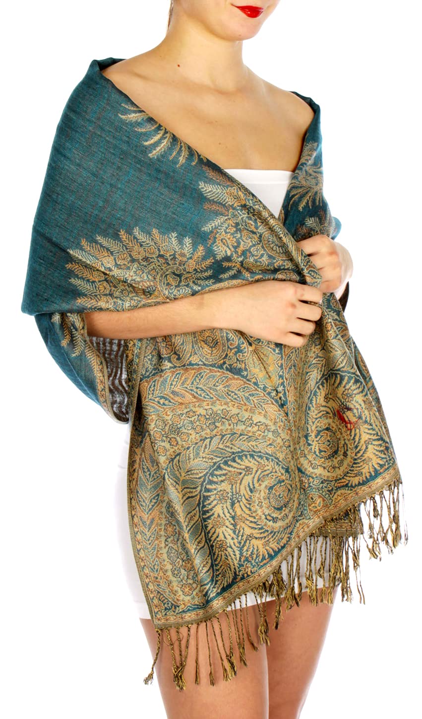SERENITA Pashmina Scarf for Women Large Cashmere feel Big Paisley Rave Shawl Wraps, Soft Scarves Travel Accessories