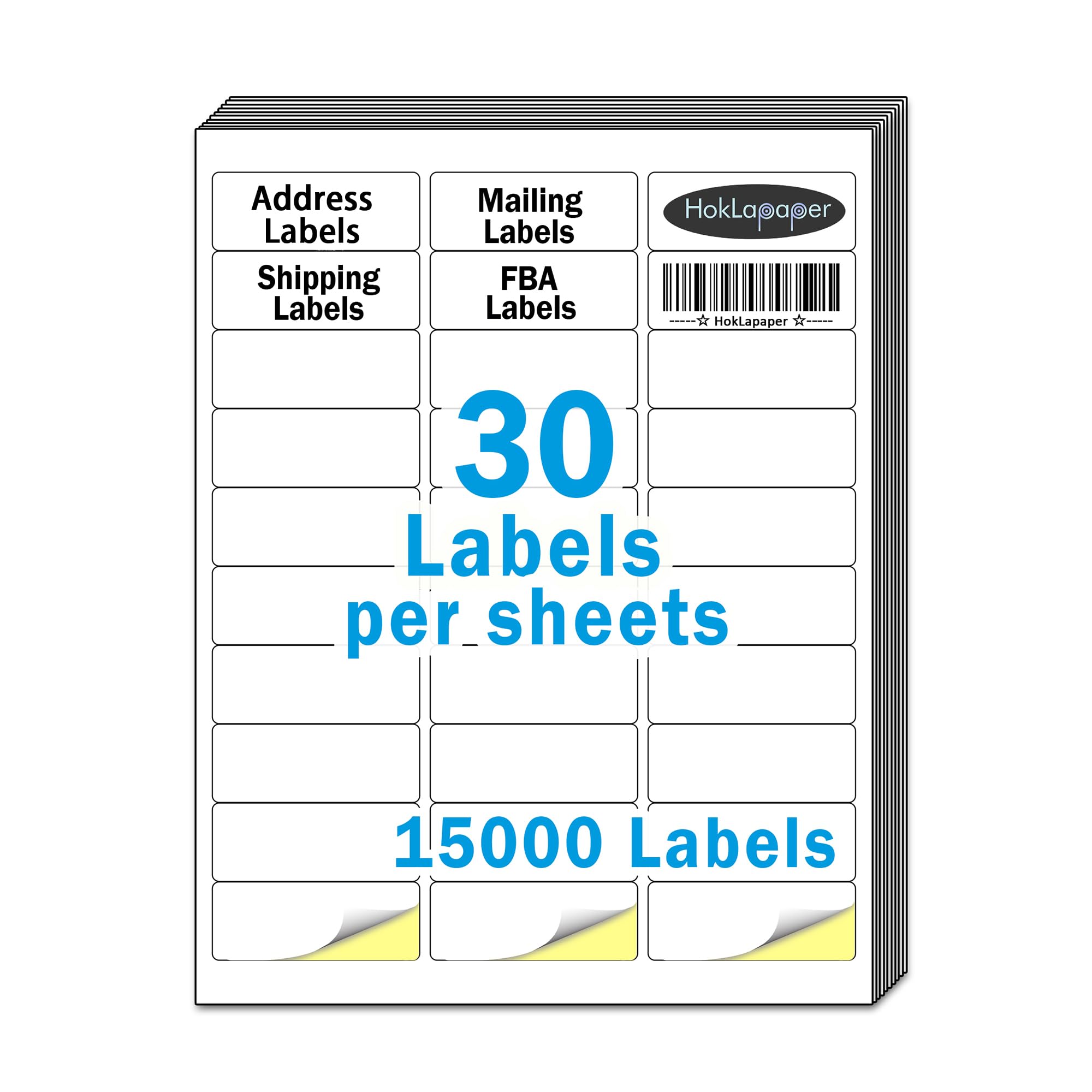 HokLapaper 1" x 2-5/8" Mailing Address Labels,15,000 Sticker Labels(500 Sheets),White Blank Labels for Laser/Inkjet Printer,Permanent Adhesive FBA Labels