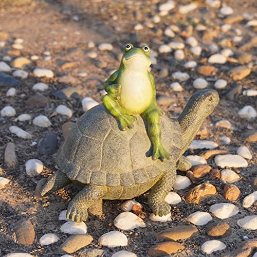 LCdecohome Frog Turtle Statue - Outdoor Garden Decor, Resin Sculpture, 10.5 x 6.5 x 8.5 Inch