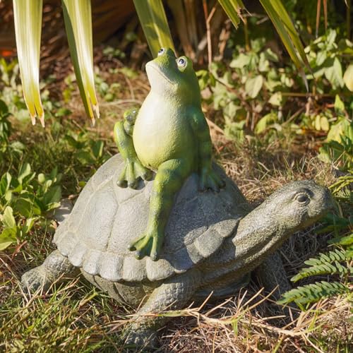 LCdecohome Frog Turtle Statue - Outdoor Garden Decor, Resin Sculpture, 10.5 x 6.5 x 8.5 Inch