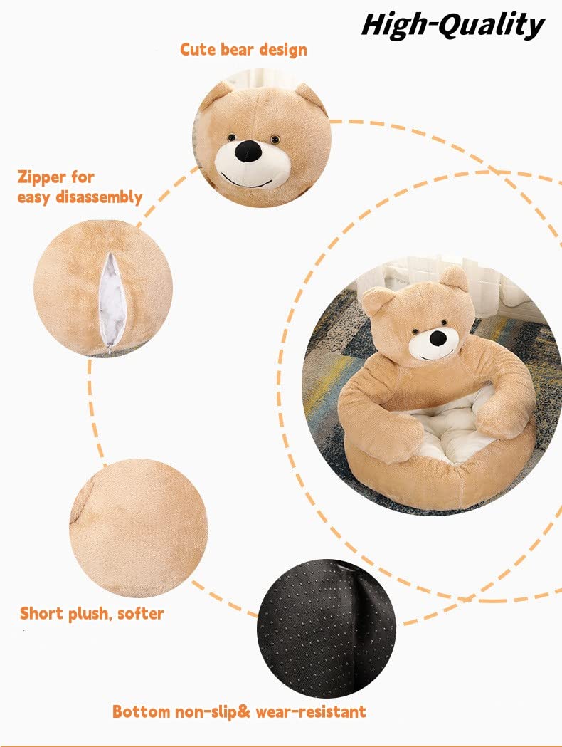 Cute Cuddler Bear Dog Beds, Super Soft Plush Pet Beds, Warming Comfy Calming Dog Bed, Warm Lovely Bear Hug Plush Nest Washable Cat Bed for Small Medium Dogs (Medium, Grey)