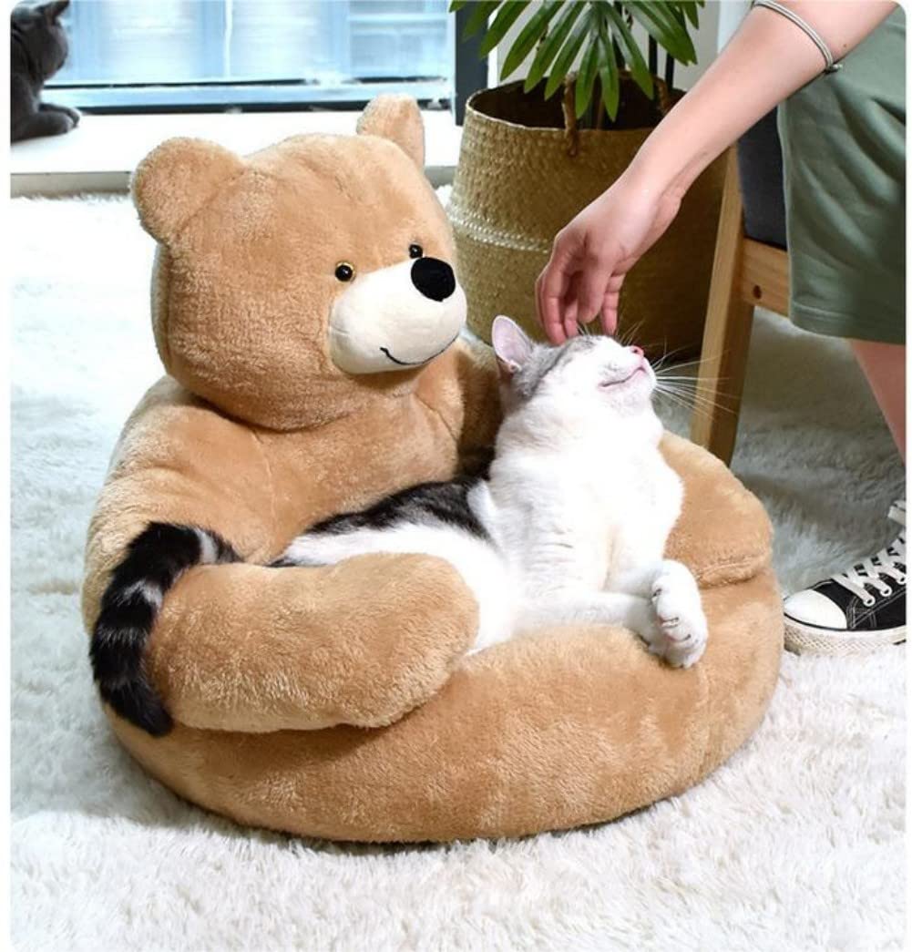 Cute Cuddler Bear Dog Beds, Super Soft Plush Pet Beds, Warming Comfy Calming Dog Bed, Warm Lovely Bear Hug Plush Nest Washable Cat Bed for Small Medium Dogs (Medium, Grey)