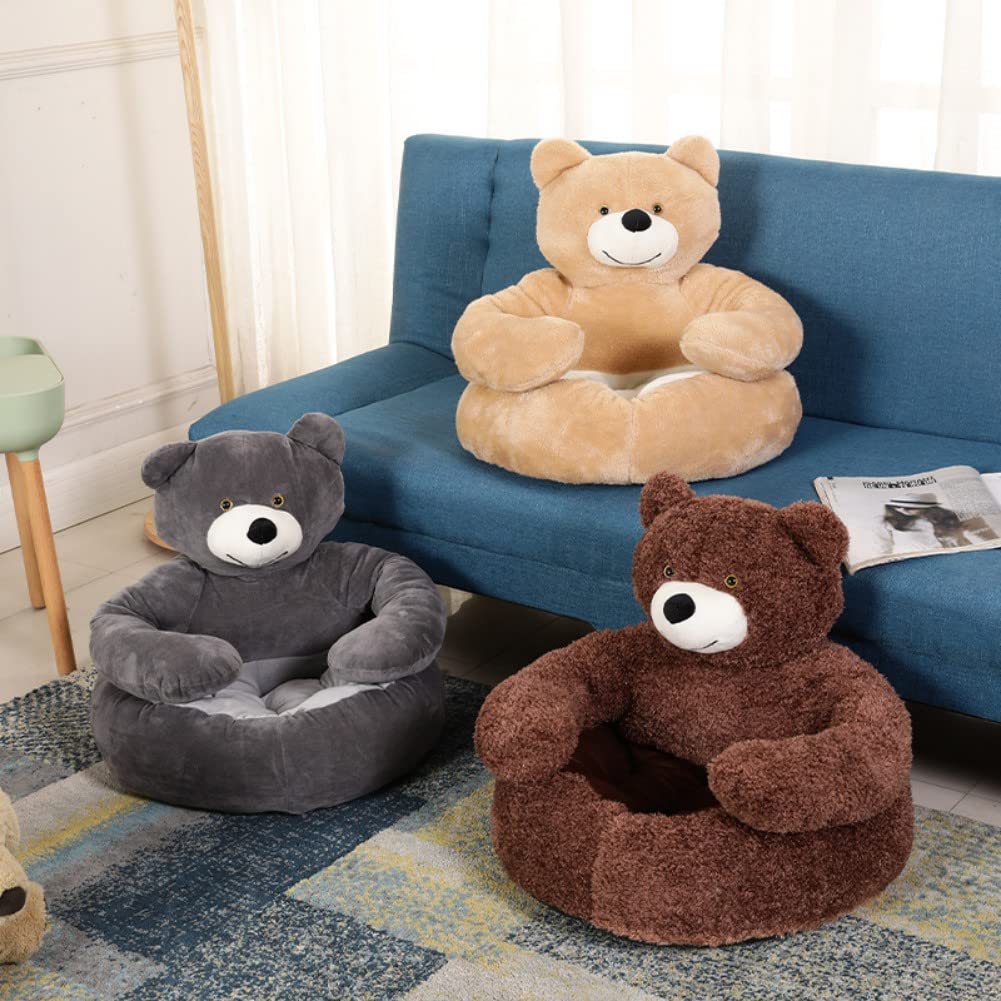 Cute Cuddler Bear Dog Beds, Super Soft Plush Pet Beds, Warming Comfy Calming Dog Bed, Warm Lovely Bear Hug Plush Nest Washable Cat Bed for Small Medium Dogs (Medium, Grey)