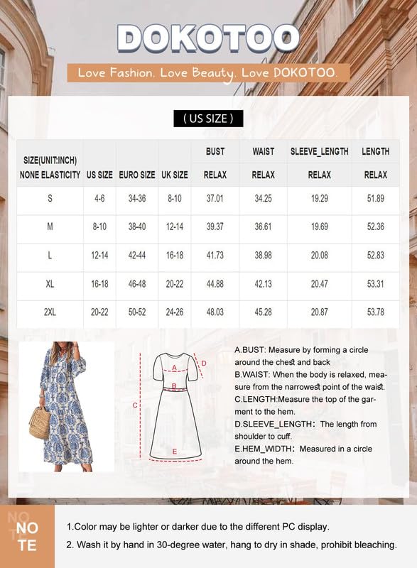 Dokotoo Womens Sundresses V Neck Boho Maxi Dress Puff Sleeve Long Dresses Ruffle A Line Flowy Beach Dresses X-Large Multicolor