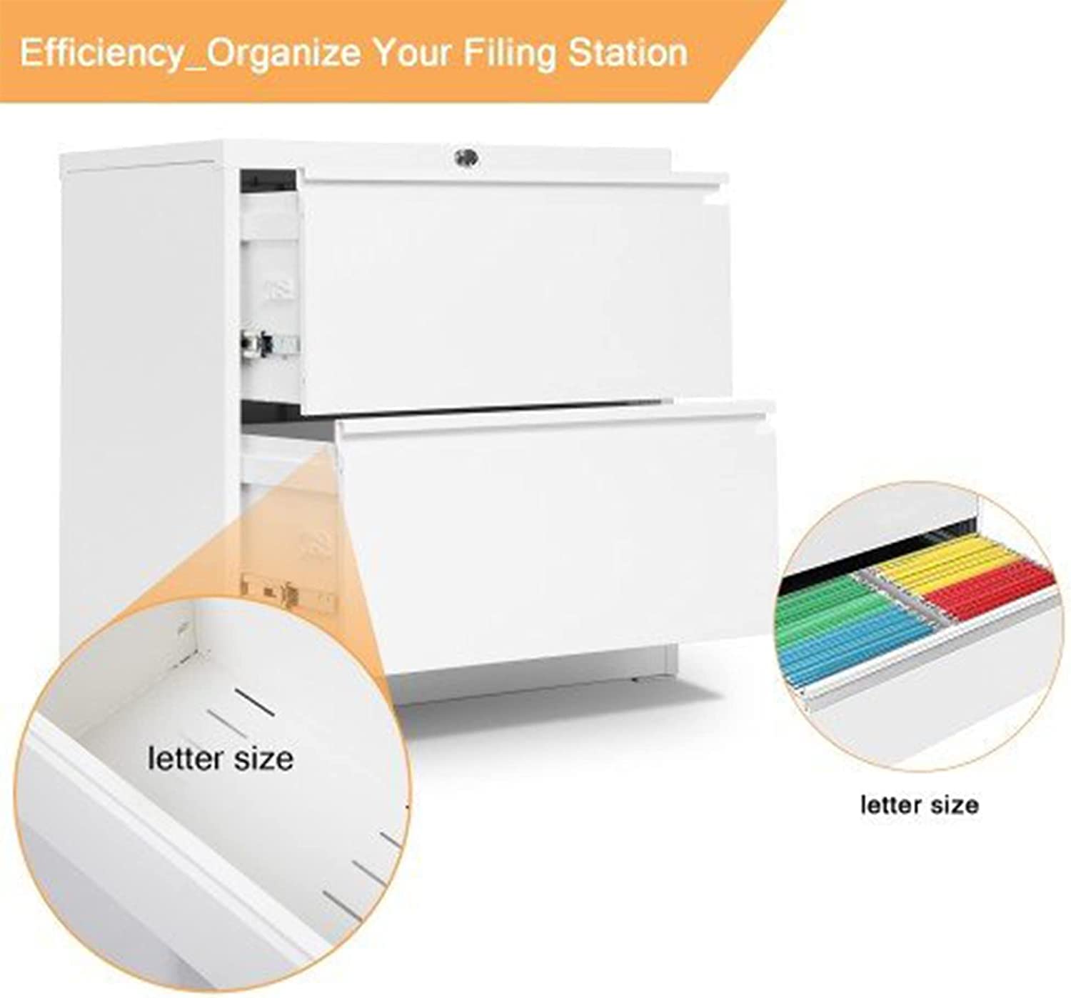 JAORD 2 Drawer Metal Lateral File Cabinet,Lateral Filing Cabinet with Lock for Hanging Letter&F4&A4&Legal Size Folders for Home Office, Assemble Required, White