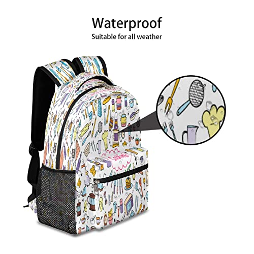 Cooking Tools Backpack for Men Women with Multiple Pockets Waterproof Laptop Backpack, Rolling Pin Teenager Bookbag Large Daily Backpack for Travel, Hiking, School