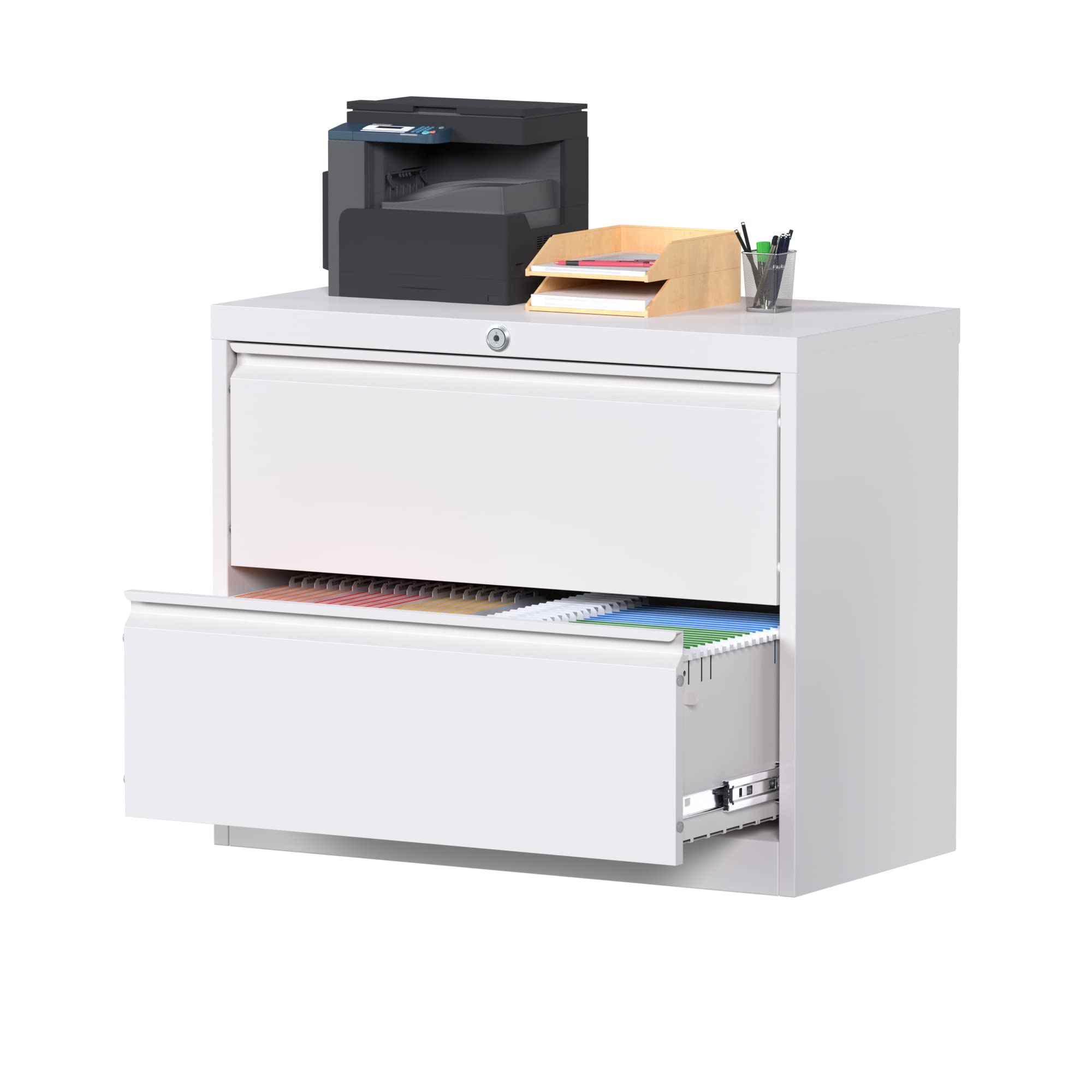 JAORD 2 Drawer Metal Lateral File Cabinet,Lateral Filing Cabinet with Lock for Hanging Letter&F4&A4&Legal Size Folders for Home Office, Assemble Required, White