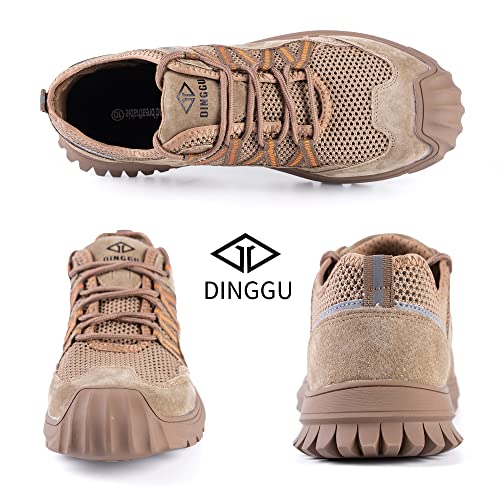 DINGGU Steel Toe Shoes for Men, Slip-on Breathable Safety Shoes, Brown, 9.5