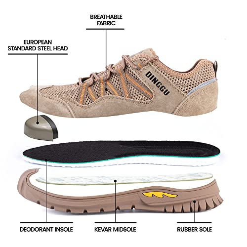 DINGGU Steel Toe Shoes for Men, Slip-on Breathable Safety Shoes, Brown, 9.5