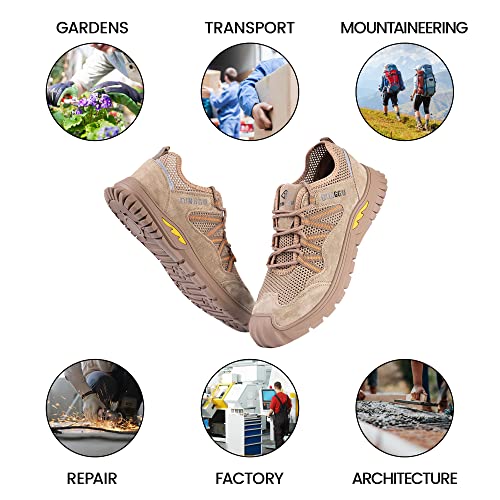 DINGGU Steel Toe Shoes for Men, Slip-on Breathable Safety Shoes, Brown, 9.5