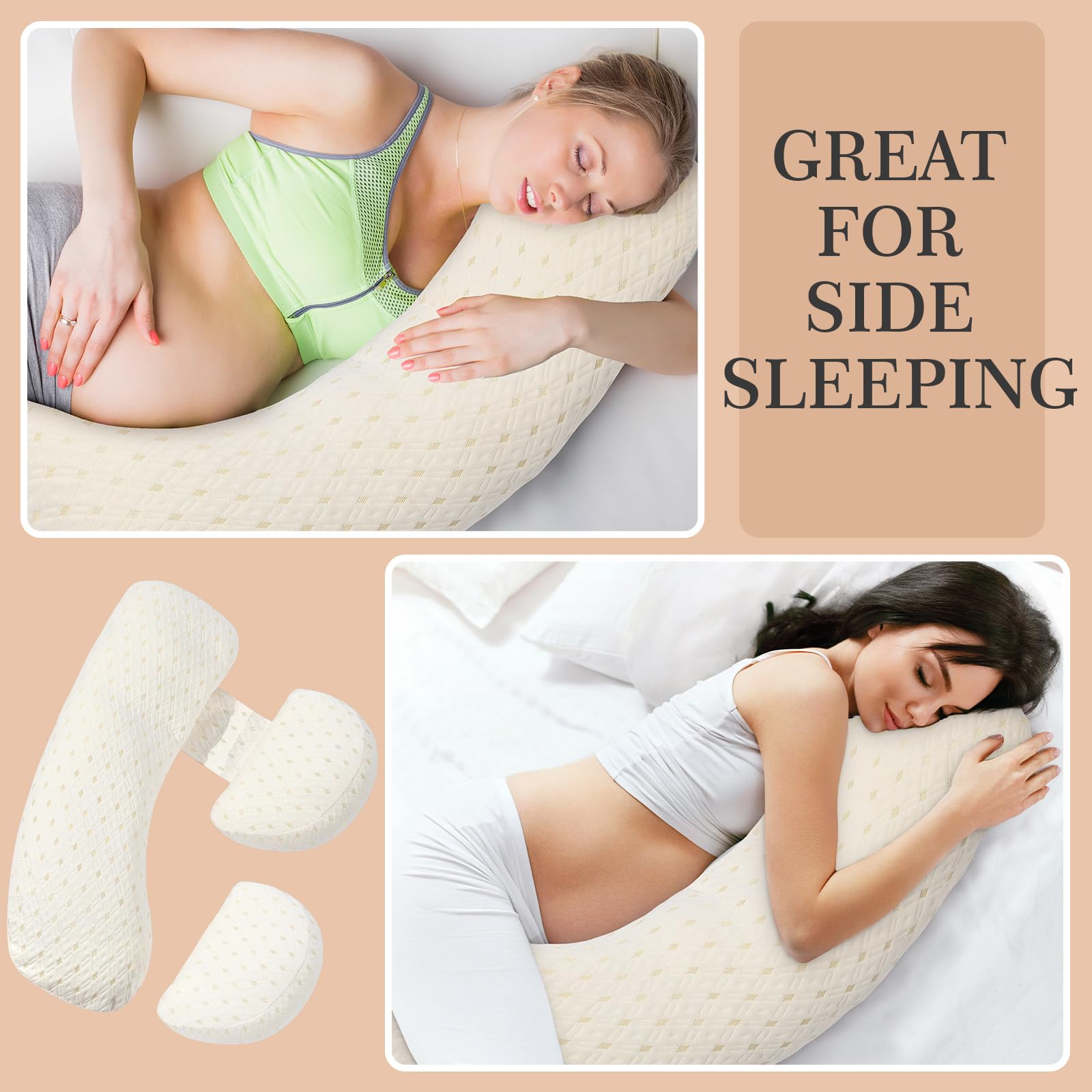 Wesiti 2 Pcs Pregnancy Pillow for Pregnant Women Sleeping and Adjustable Belly Band for Pregnant Women Maternity Body Pillow Support for Back, HIPS, Legs, Side Sleeping Postpartum