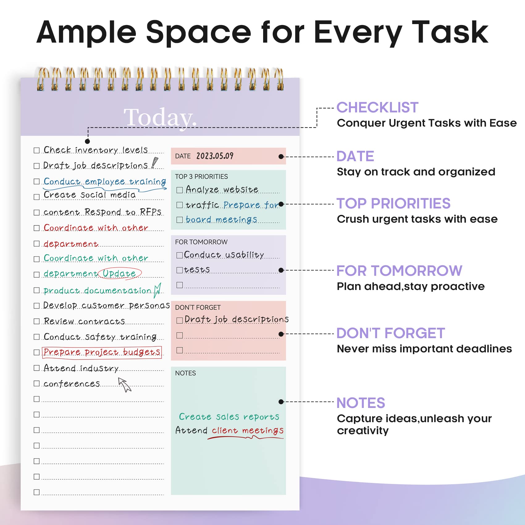 To Do List Pad - To Do List Notebook for Work with 52 Sheets, Undated Daily Planner Perfect for Daily Tasks and Goal Setting, To Do List Notepad Suitable for Office, Home and School-Violet Dream
