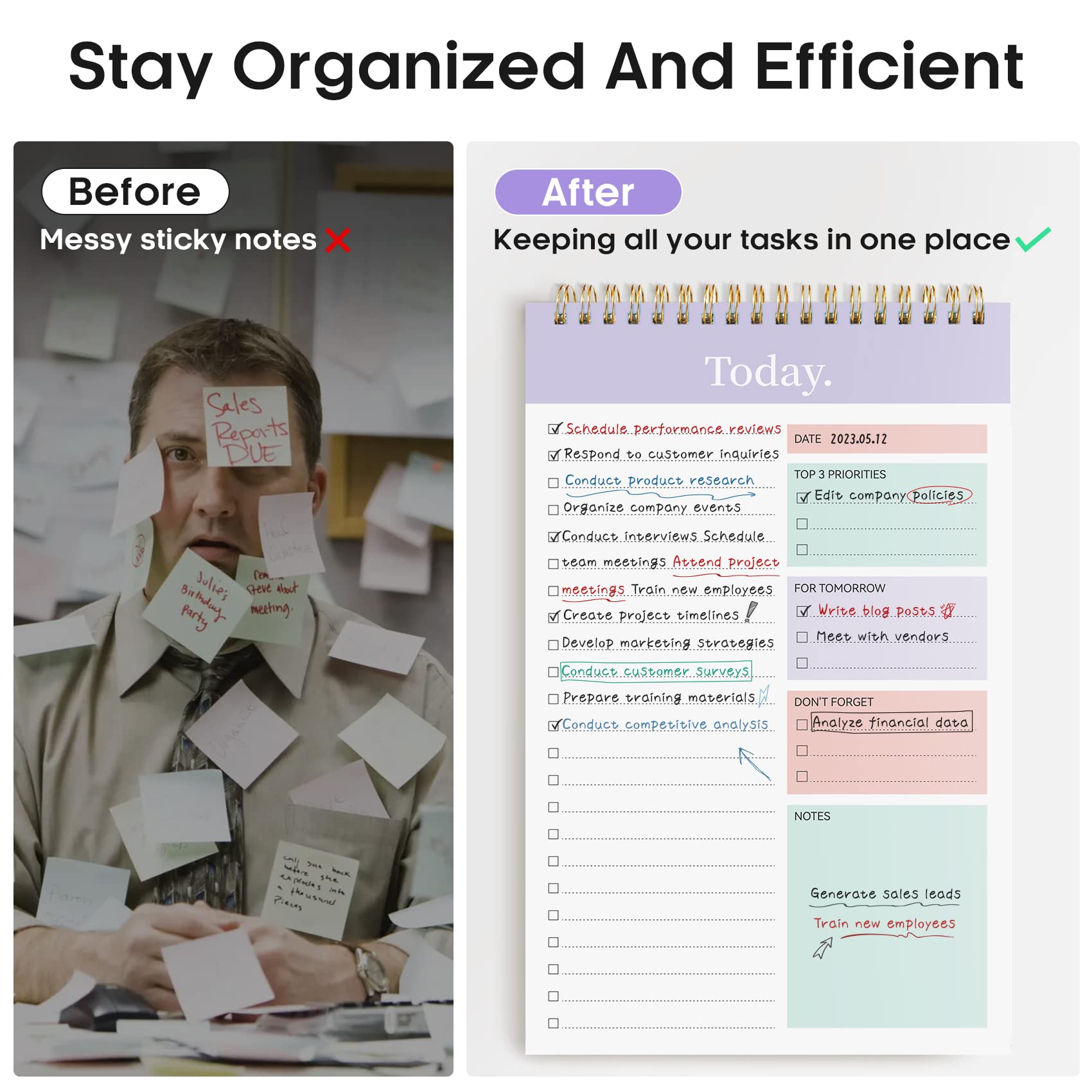 To Do List Pad - To Do List Notebook for Work with 52 Sheets, Undated Daily Planner Perfect for Daily Tasks and Goal Setting, To Do List Notepad Suitable for Office, Home and School-Violet Dream