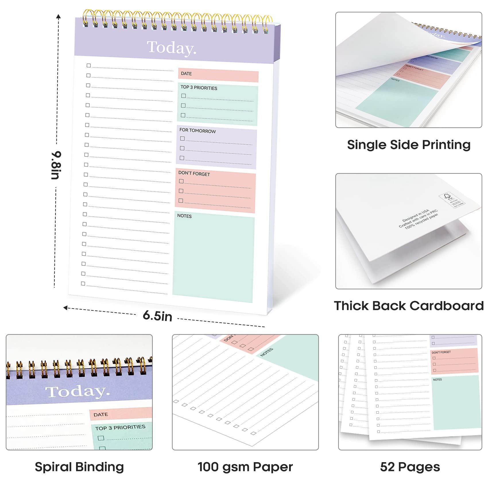 To Do List Pad - To Do List Notebook for Work with 52 Sheets, Undated Daily Planner Perfect for Daily Tasks and Goal Setting, To Do List Notepad Suitable for Office, Home and School-Violet Dream