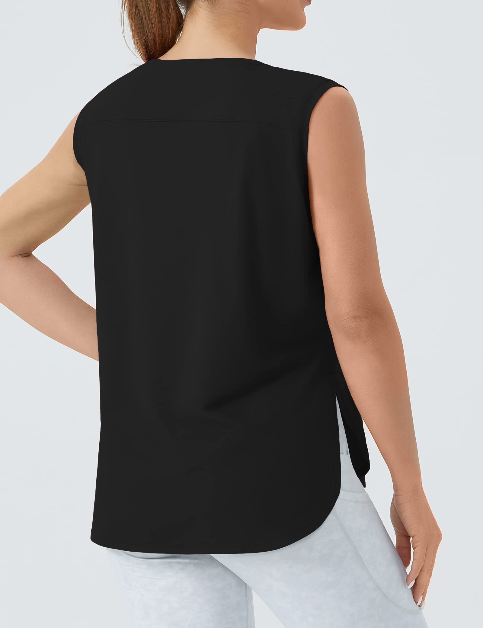 THE GYM PEOPLE Women's Workout Tank Tops Loose Fit Sleeveless Cotton Running Shirts Black