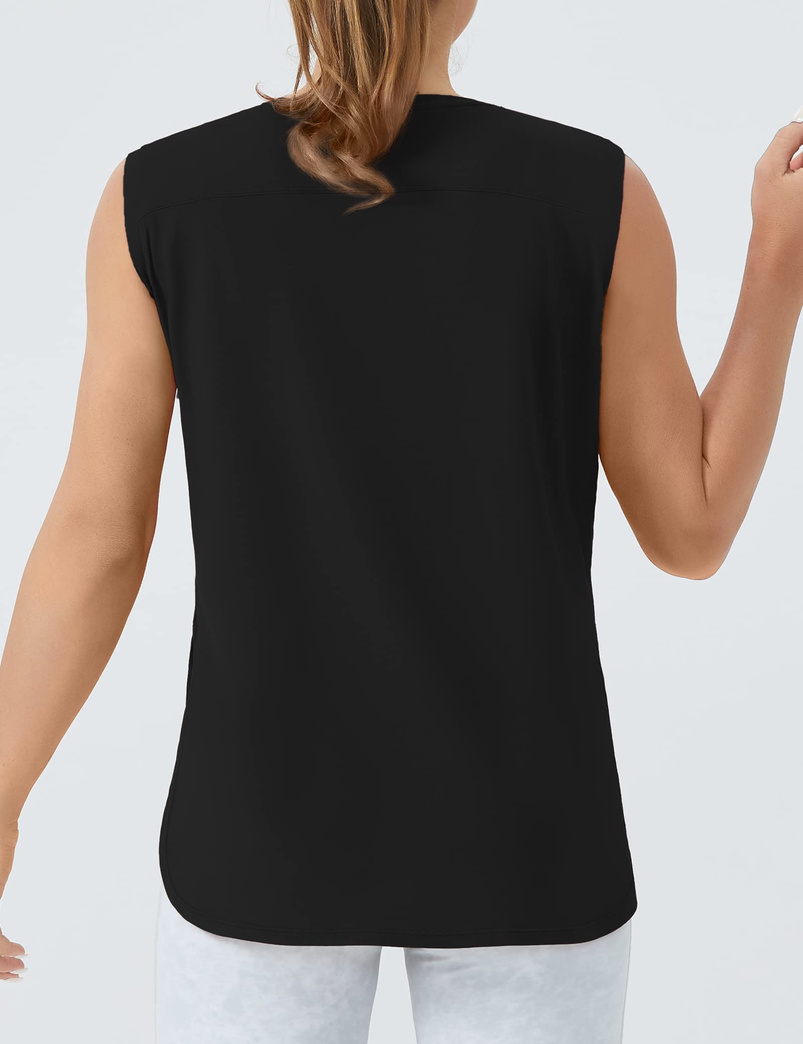THE GYM PEOPLE Women's Workout Tank Tops Loose Fit Sleeveless Cotton Running Shirts Black