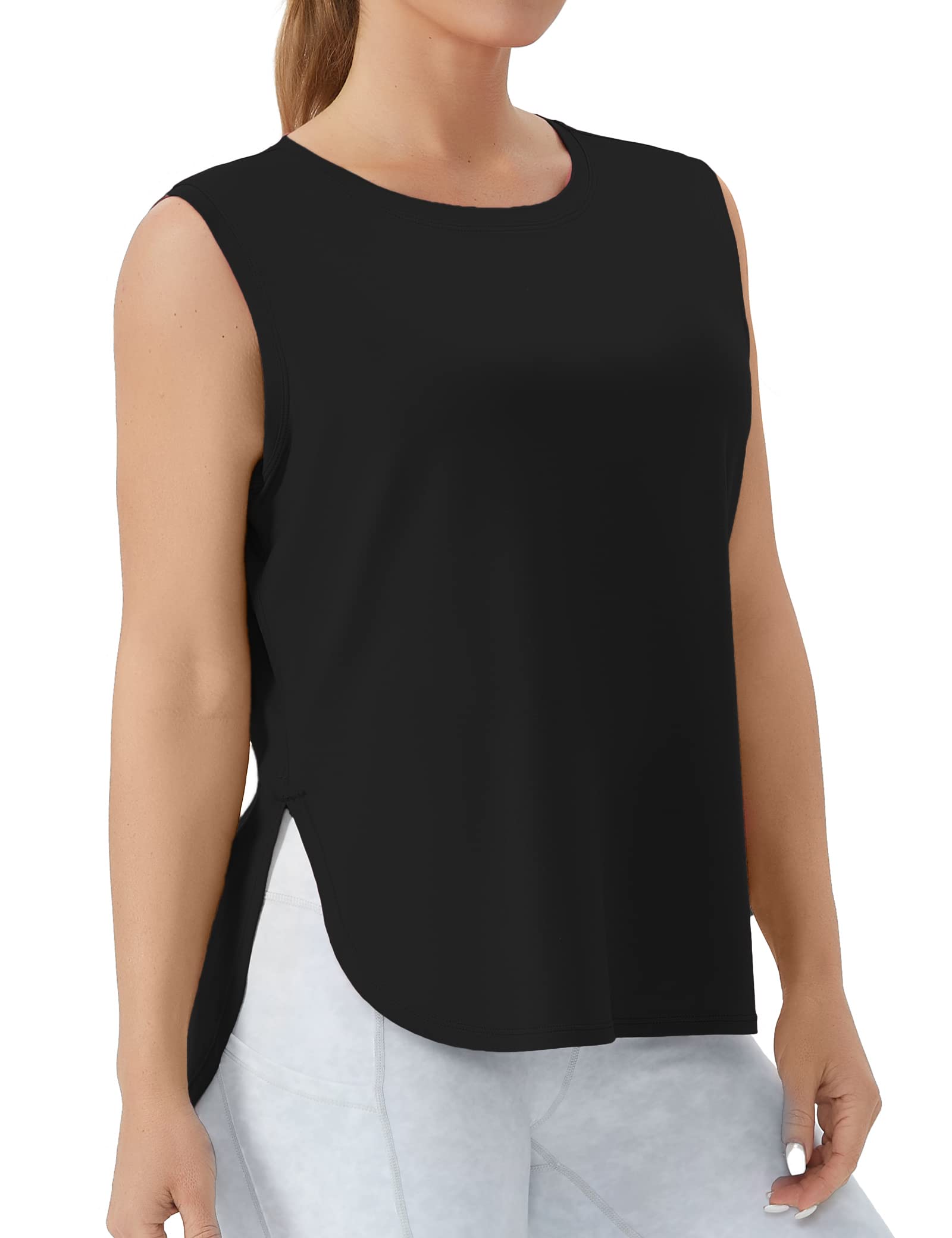 THE GYM PEOPLE Women's Workout Tank Tops Loose Fit Sleeveless Cotton Running Shirts Black