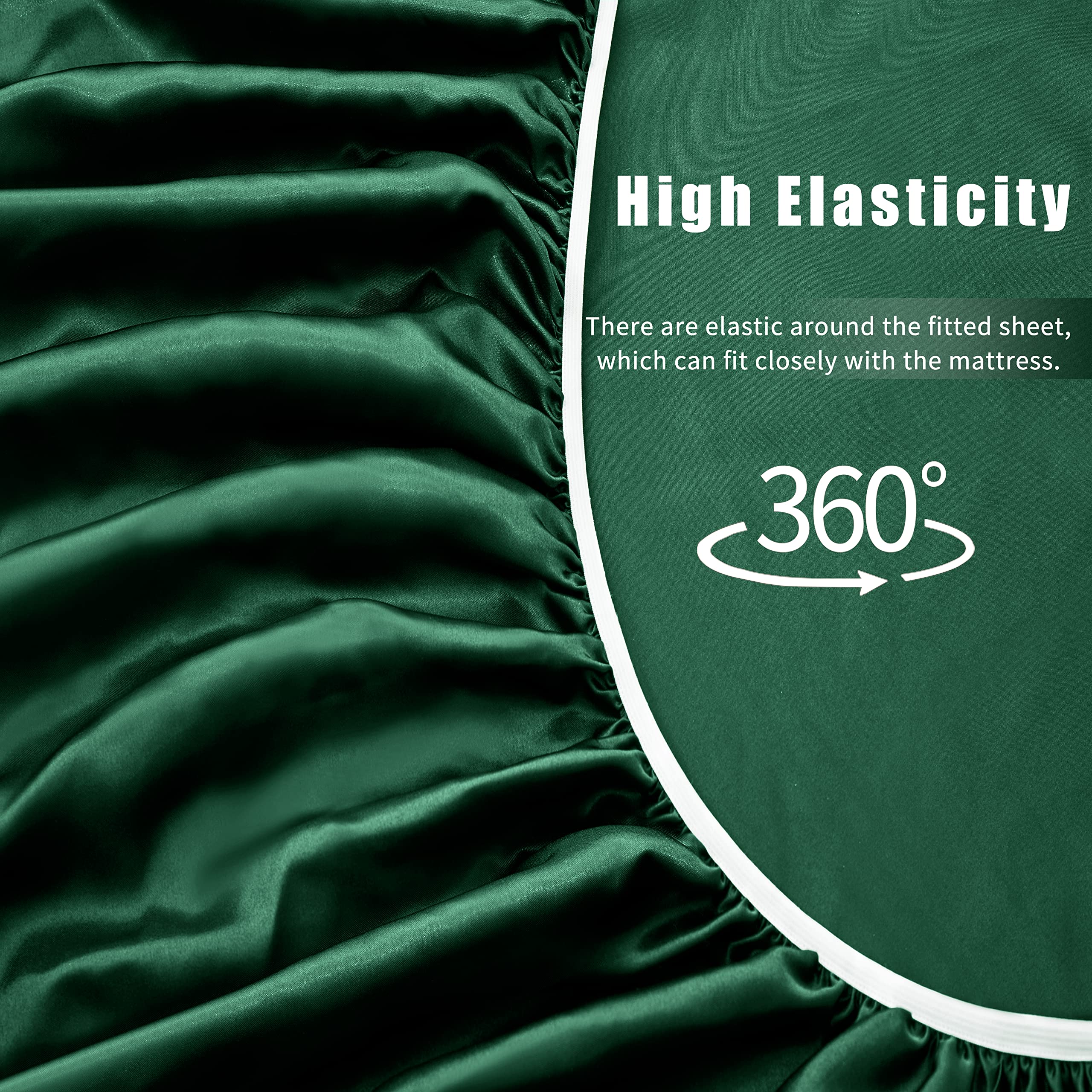 VACVELT 3pcs Emerald Green Satin Sheets Twin Size Bed Set, 15 Inch Deep Pocket Silky Satin Sheet Set, Soft Satin Bedding Set Cooling & Luxury Bed Sheets, 1 Fitted Sheet + 1 Flat Sheet + 1 Pillowcase