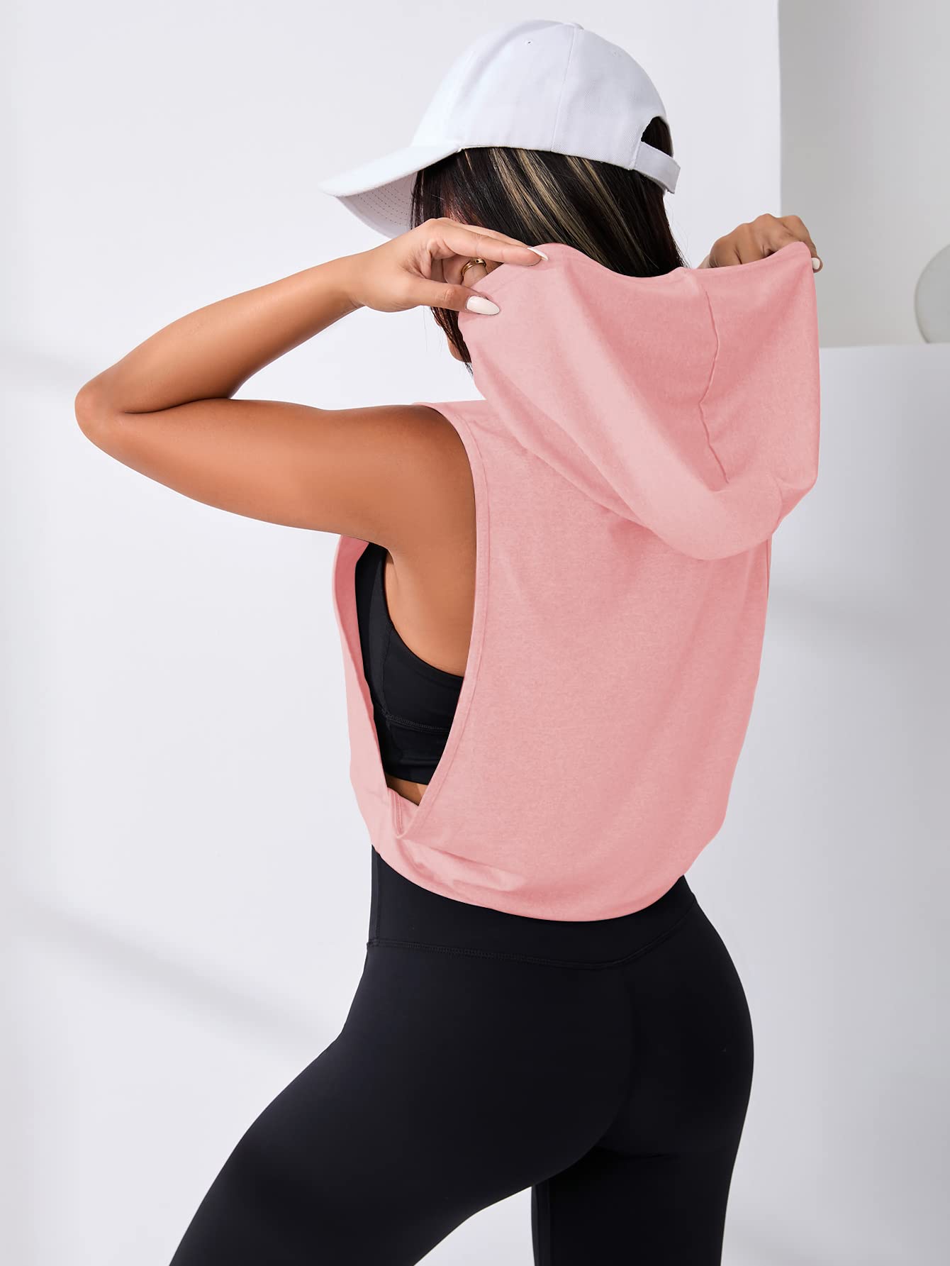 SweatyRocks Women's Sleeveless Workout Top Hooded Activewear Crop Tank Top Open Side Shirt for Athletic Exercise Running Light Pink S