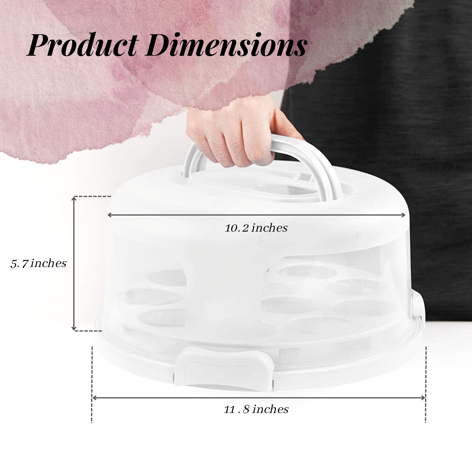 Cake Carrier With Lid and Handle β 3 In 1 Multipurpose Cake Storage Container Hold Upto 11 Cupcakes, 10 Inched Cake & 5 Section Serving Tray for Snacks & Fruit β Cake Holder With Mittens