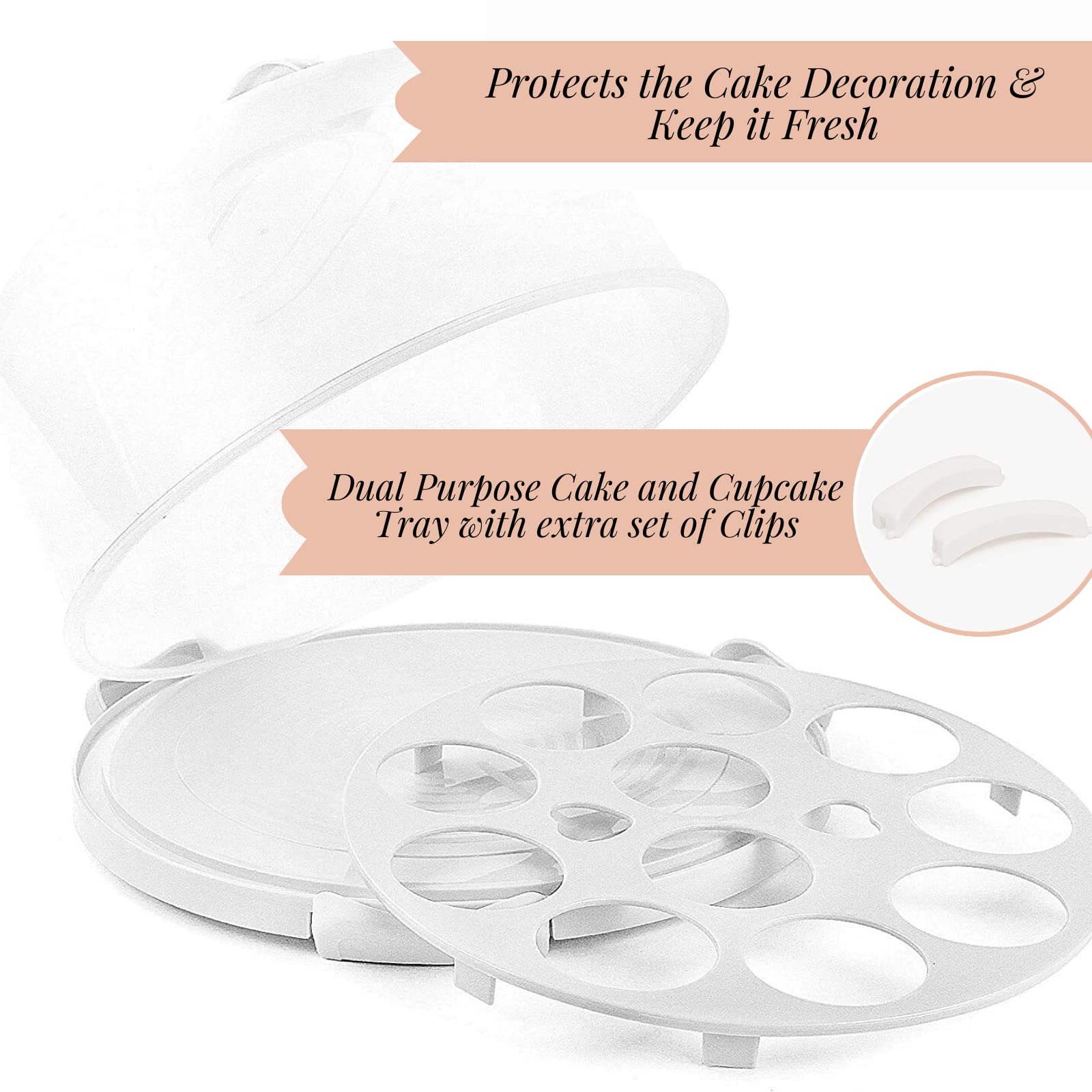 Cake Carrier With Lid and Handle β 3 In 1 Multipurpose Cake Storage Container Hold Upto 11 Cupcakes, 10 Inched Cake & 5 Section Serving Tray for Snacks & Fruit β Cake Holder With Mittens