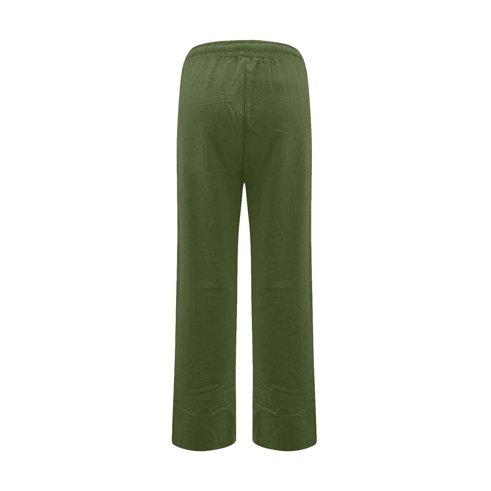 Work Pants for Women Construction, Slacks Black Pants Women's Office Clothes Casual Cotton and Linen Solid Drawstring Elastic Waist Long Straight Pants Dress Crop Wide Pants High (XL, Green)
