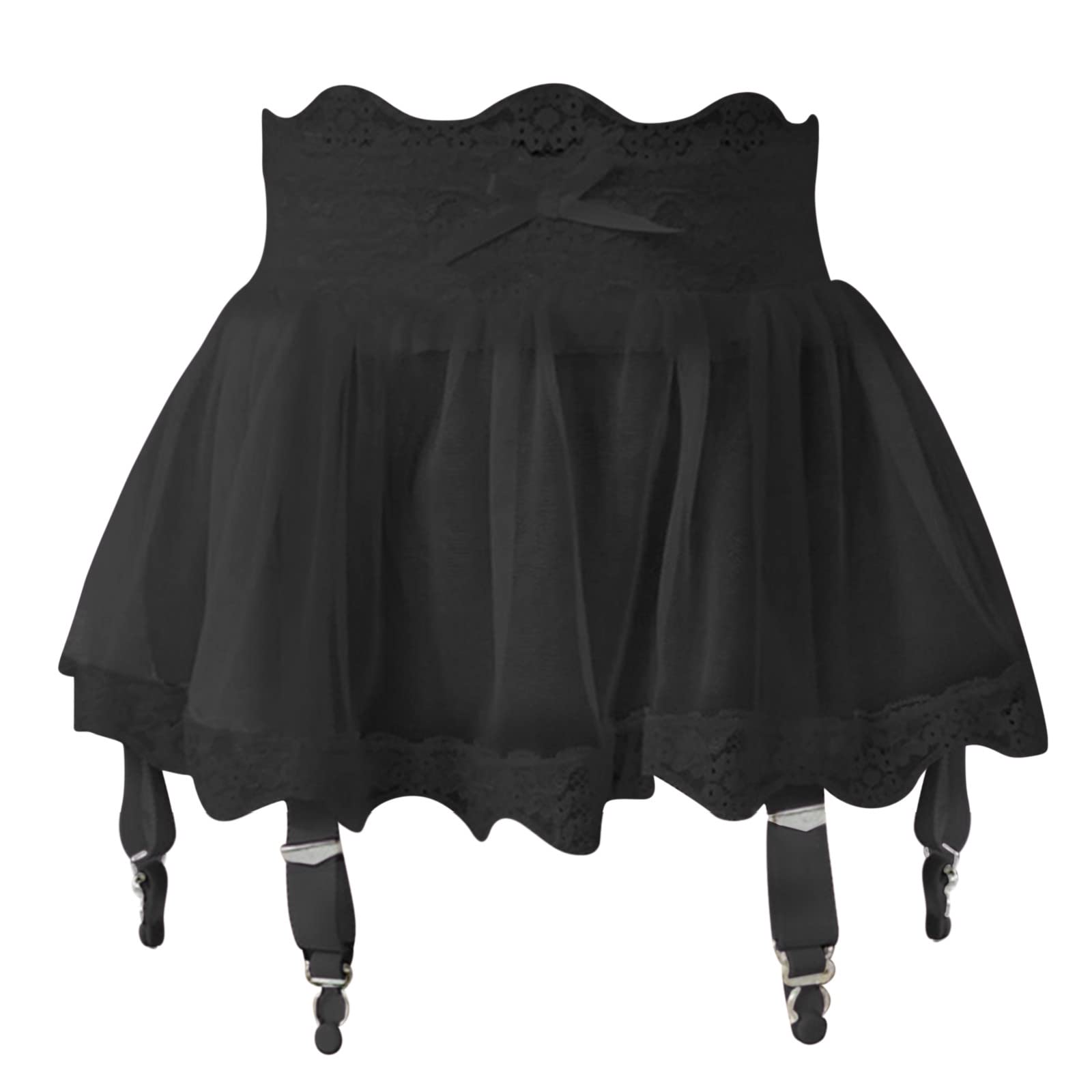 Sexy Sheer Clear Lace Skirts for Women Naughty Slutty See Through Mini Skirt Panties with Garter Bandage Stocking Belt Comfy Soft Briefs High Waist Cheeky Lingerie Hipsters Black