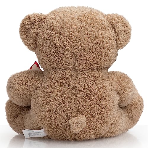 WENMOTDY Stuffed Animals Plush Toy Teddy Bear with Love Pattern Red Bow Gift for Kids Baby Lover Birthday Valentine's Day 12 Inch