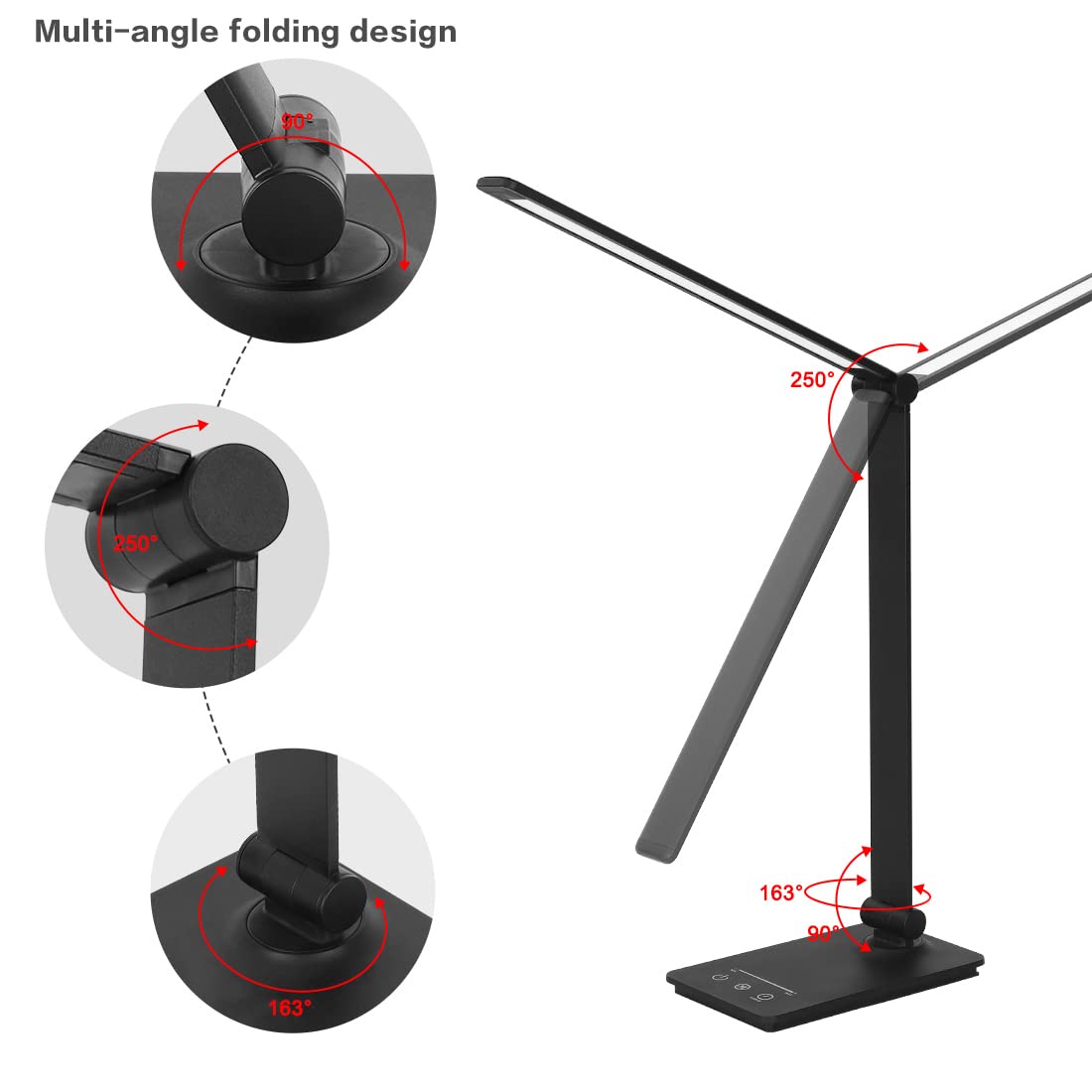 Starkitchen Desk Lamp with USB Charging Port Folding Office Lamp Touch Control 5 Kinds of Lighting Modes Can be Timed (Black)