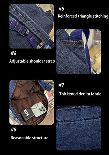 ZEHO Denim Backpack Jeans Backpacks Student Backpack High School Bookbags Retro Daypack, Dark Jean Blue One Size