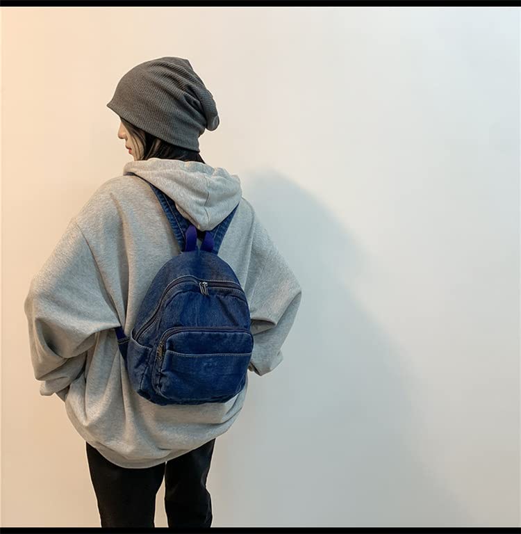 ZEHO Denim Backpack Jeans Backpacks Student Backpack High School Bookbags Retro Daypack, Dark Jean Blue One Size