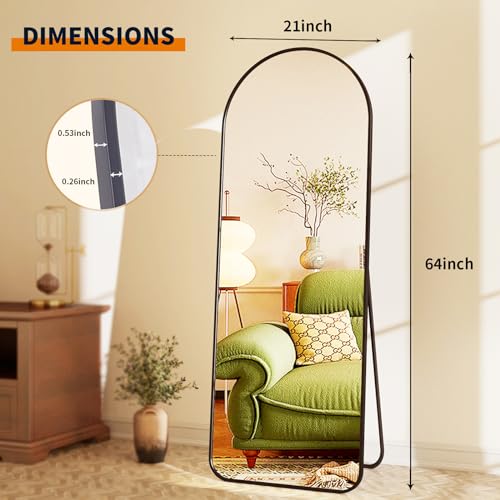 GLSLAND-21 x64 Full Length Floor Mount Mirror-Aluminum Alloy Frame-Arch Mirror Full Length HD-Full Body Mirror-for Bedroom or Living Room, Black