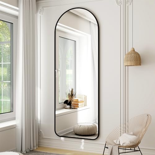 GLSLAND-21 x64 Full Length Floor Mount Mirror-Aluminum Alloy Frame-Arch Mirror Full Length HD-Full Body Mirror-for Bedroom or Living Room, Black