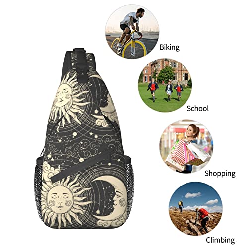 Sling Bag Tarot Sun Moon Witchy Astrology Night Psychedelic Hiking Daypack Crossbody Shoulder Backpack Travel Chest Pack for Men Women