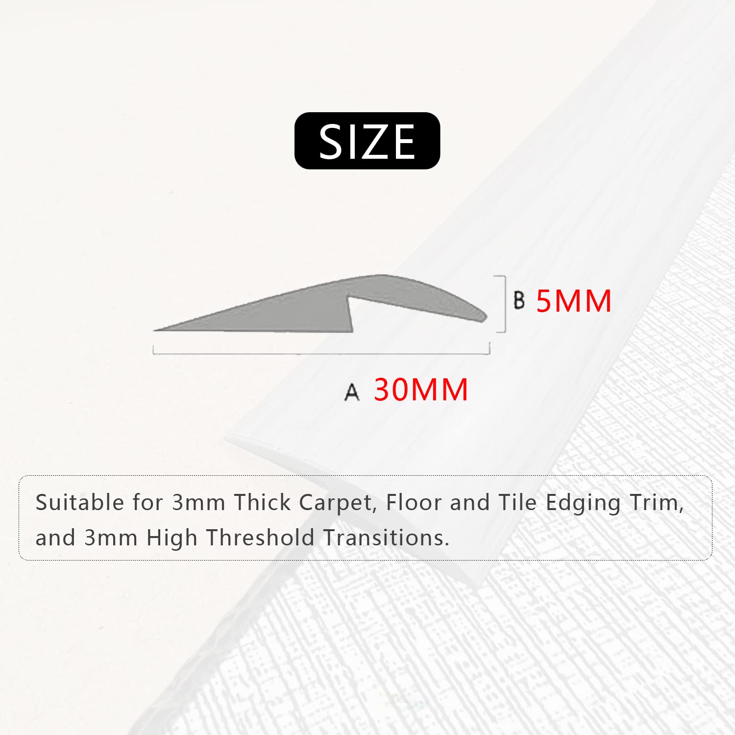 DAILISEN 9.84ft Vinyl Self Adhesive Overlap Threshold Reducer,Flooring Tile Laminate Border Transition Strip,Flat Carpet Rug Edging Strips, Fluted Saddle,Flexible Molding Trim,Stair Edging