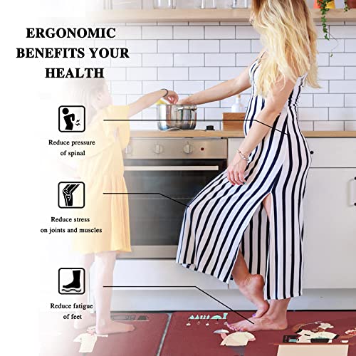 Yinhua Kitchen Mats for Floor 2 Piece, Red Kitchen Rugs Set, Cushioned Anti Fatigue Mats for Kitchen Floor Mat, Vinyl Kitchen Floor Mat, Cute Chef Kitchen Rug and Mats Non Skid Waterproof