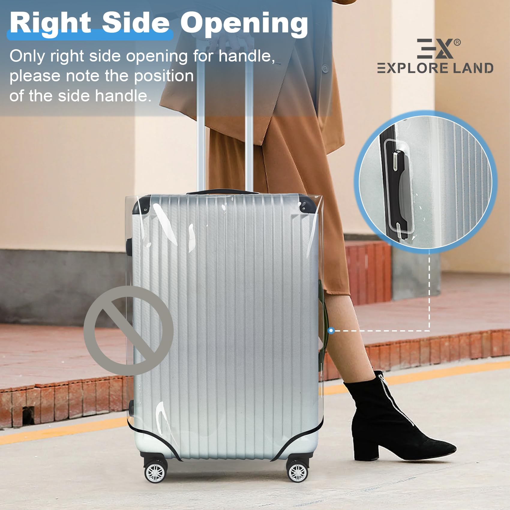 Explore Land Clear Luggage Cover Tough Protector Fits for 18-20 Inches Suitcase for Travel Airplane (PVC, S)