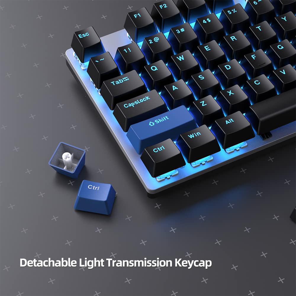 Double Shot Keycap 21-Keys Light Transmitting for General Mechanical Keyboards, Non-Slip Wear-Resistant Enlish(US) Layout (Blue)