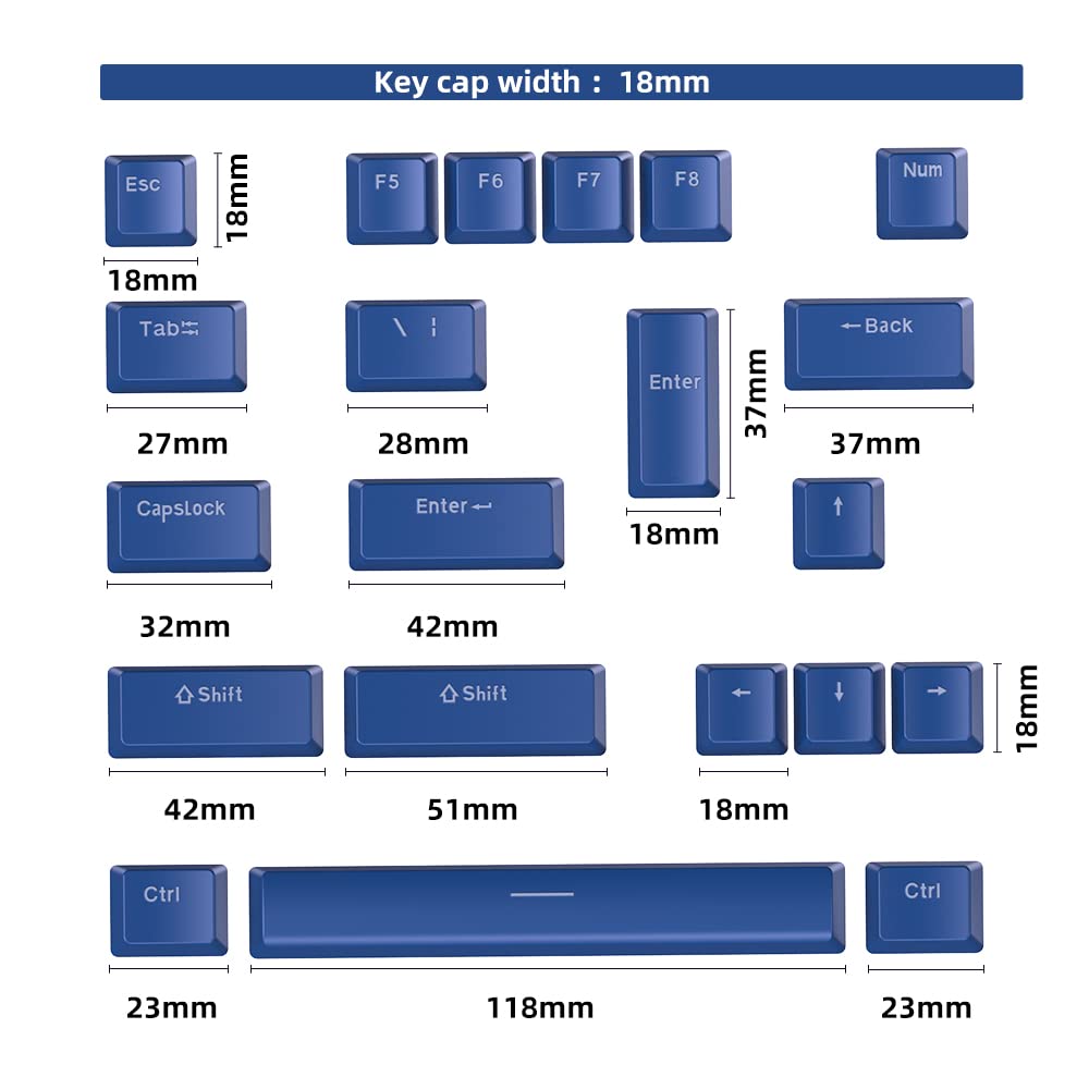 Double Shot Keycap 21-Keys Light Transmitting for General Mechanical Keyboards, Non-Slip Wear-Resistant Enlish(US) Layout (Blue)