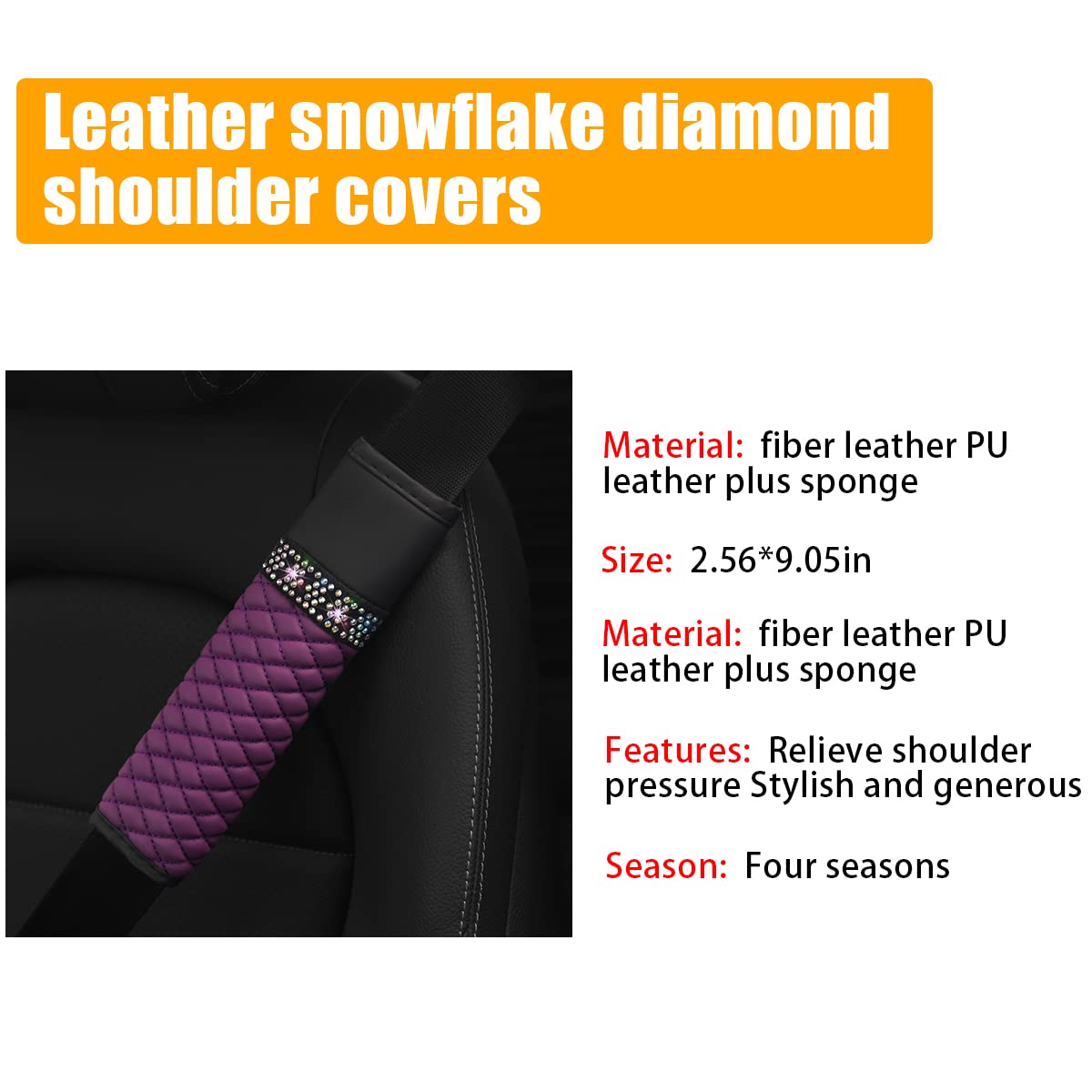 AICEL 2 Pcs Auto Seat Belt Cover, Sparkling Rhinestone Shoulder Strap for a More Comfortable Driving, Harness Pads Protect Your Neck, Accessories Compatible with All Cars and Backpack (Purple)
