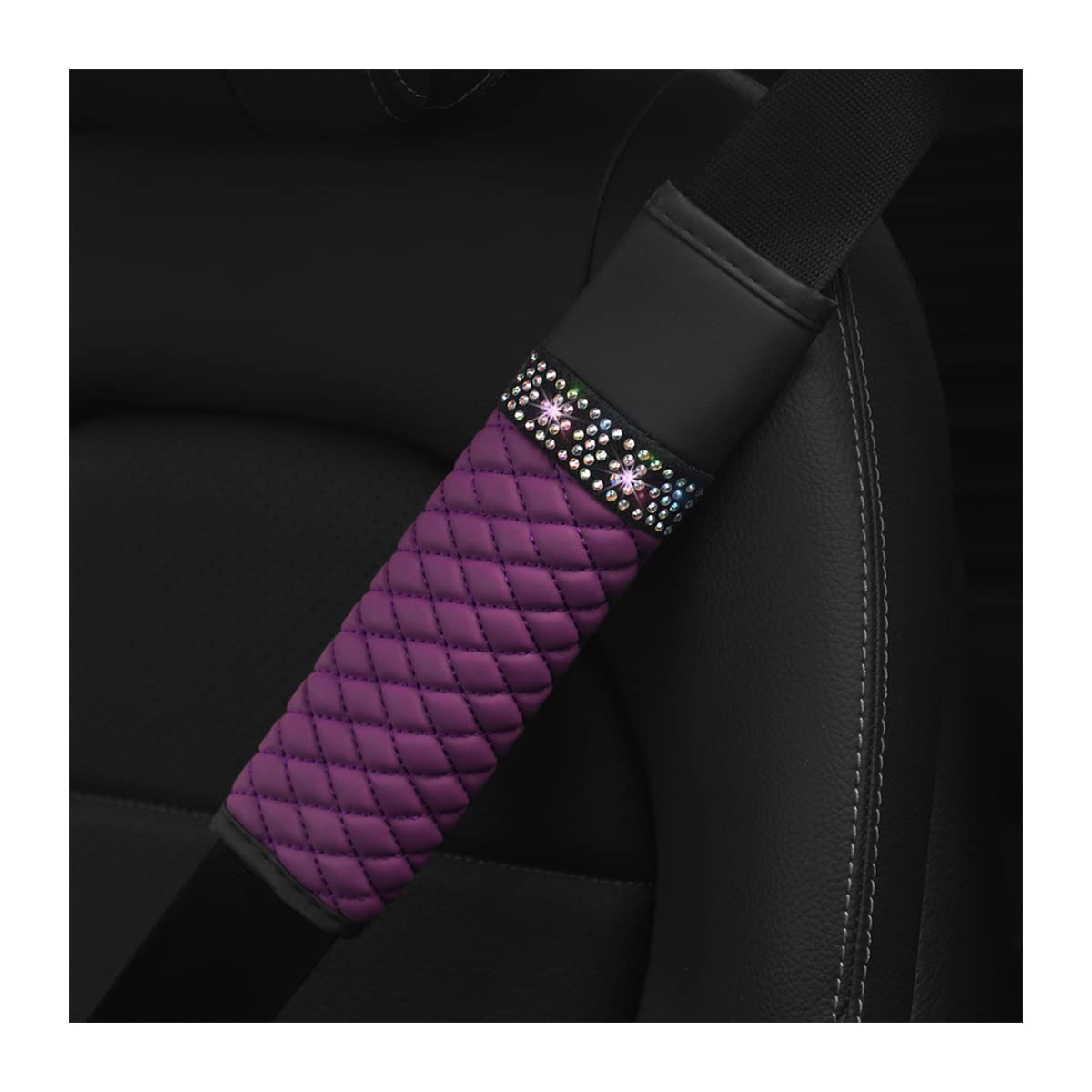 AICEL 2 Pcs Auto Seat Belt Cover, Sparkling Rhinestone Shoulder Strap for a More Comfortable Driving, Harness Pads Protect Your Neck, Accessories Compatible with All Cars and Backpack (Purple)