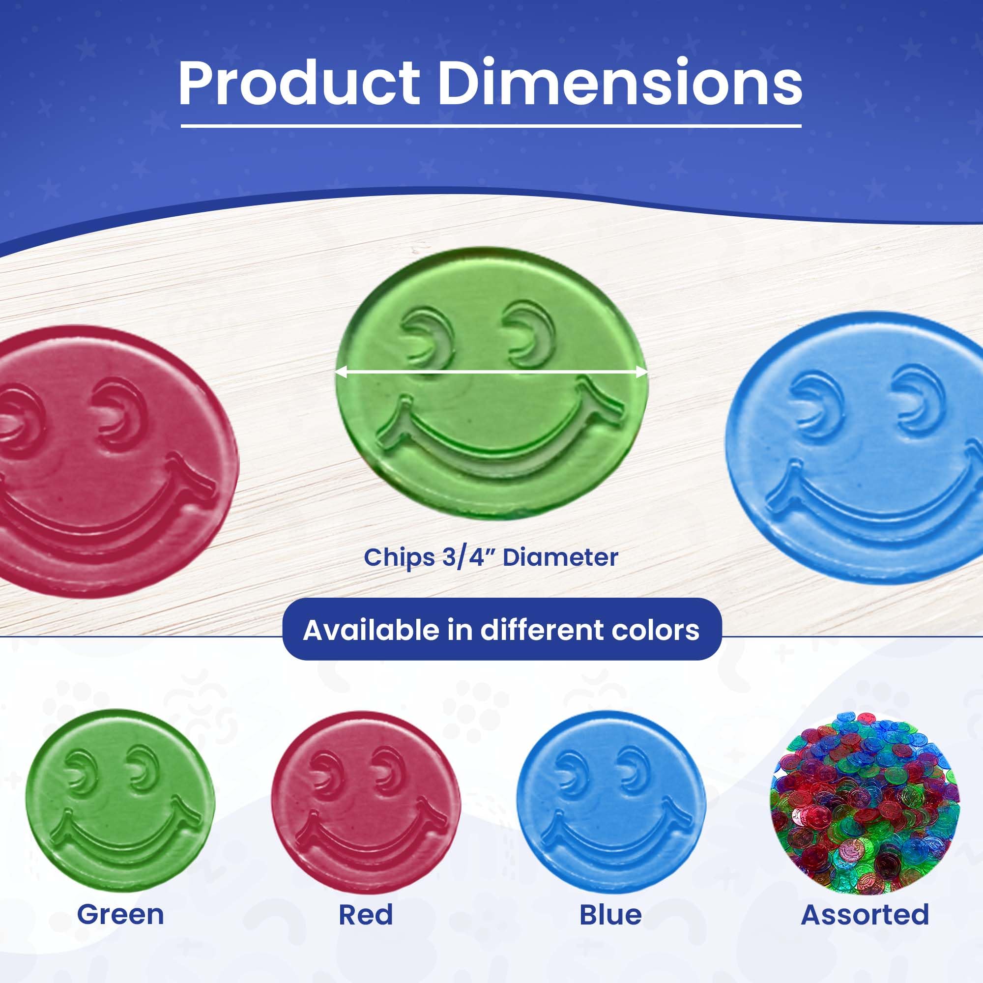 MR CHIPS Bingo Chips 3/4" Size - 1200 Counting in Blue, Red and Green Color Smiley Face Design Versatile for Classroom Activities & Board Games