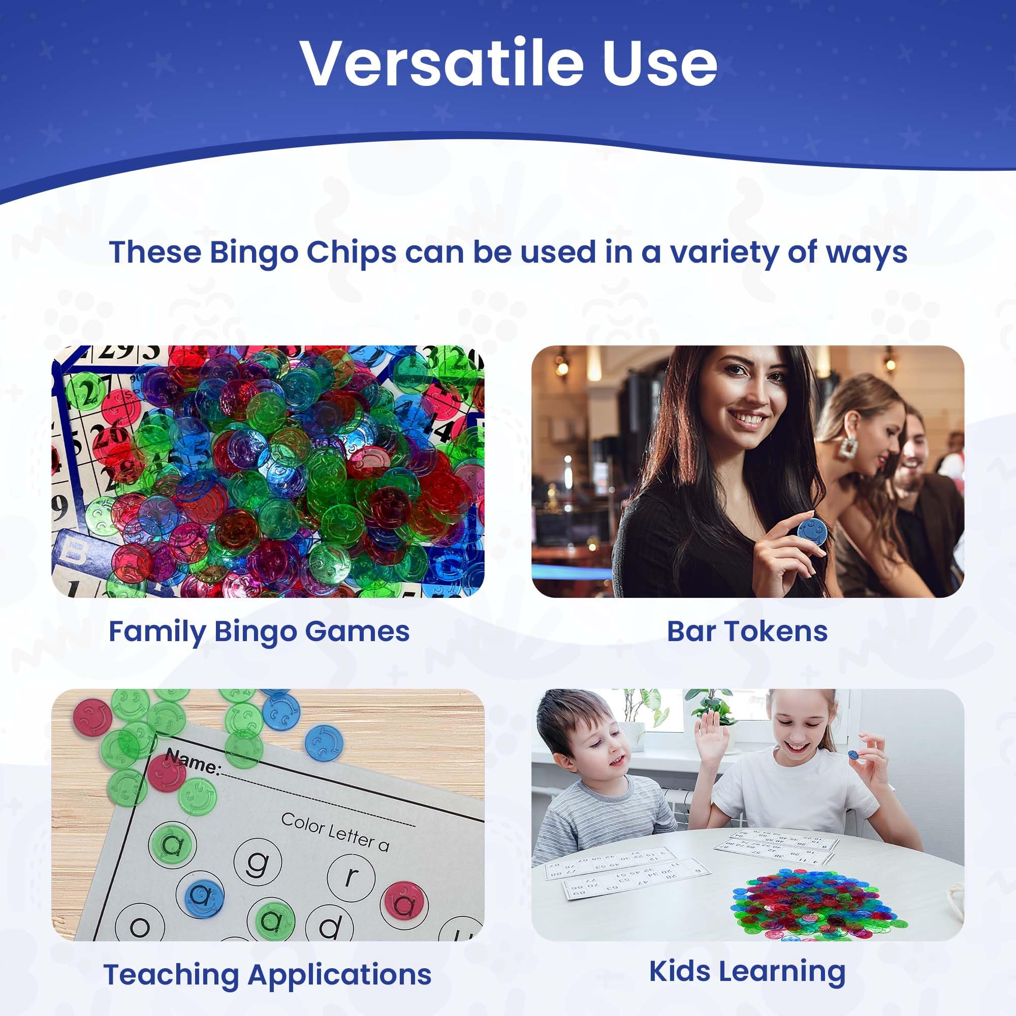 MR CHIPS Bingo Chips 3/4" Size - 1200 Counting in Blue, Red and Green Color Smiley Face Design Versatile for Classroom Activities & Board Games