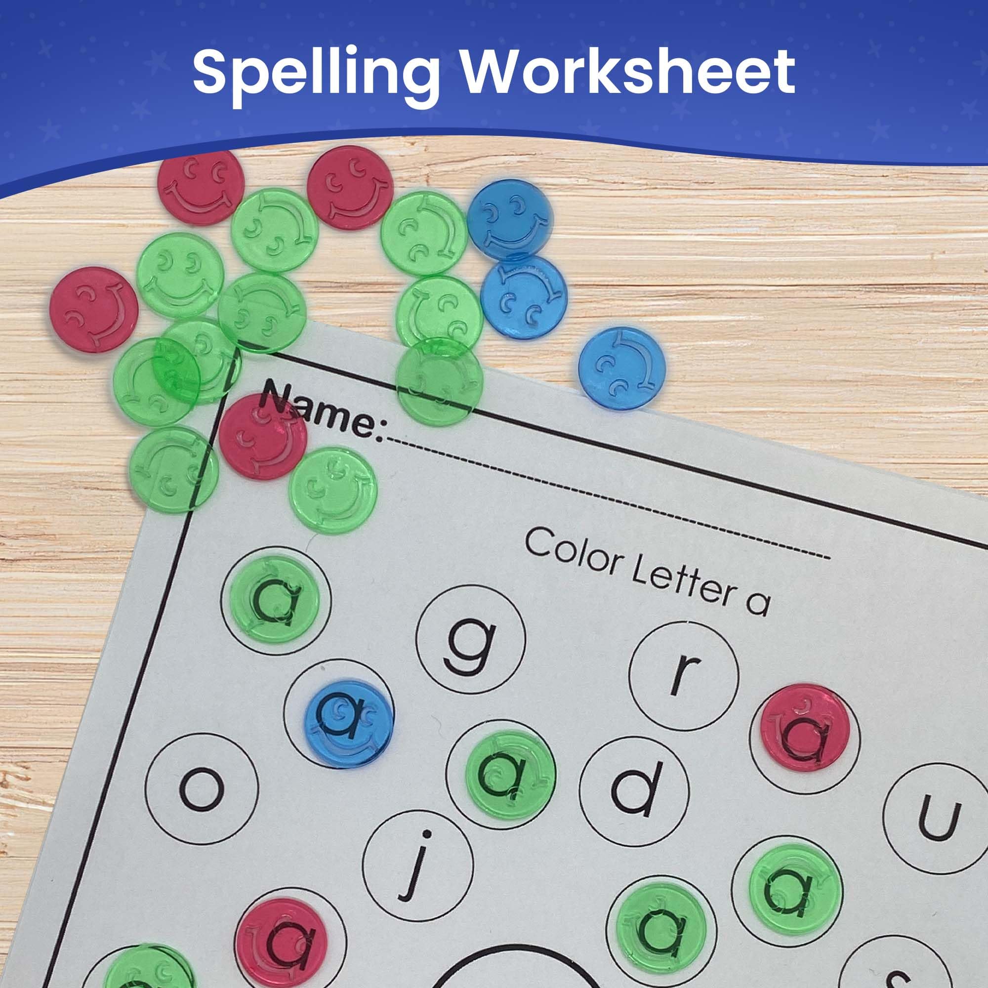 MR CHIPS Bingo Chips 3/4" Size - 1200 Counting in Blue, Red and Green Color Smiley Face Design Versatile for Classroom Activities & Board Games
