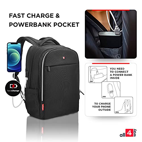 all4way Premium Laptop Backpack for Women Men - USB Quick Charge RFID 17"- Swiss Design Anti-Theft, Waterproof with Rain Cover for Business Travel College - Durable & Soft 1680d Polyester