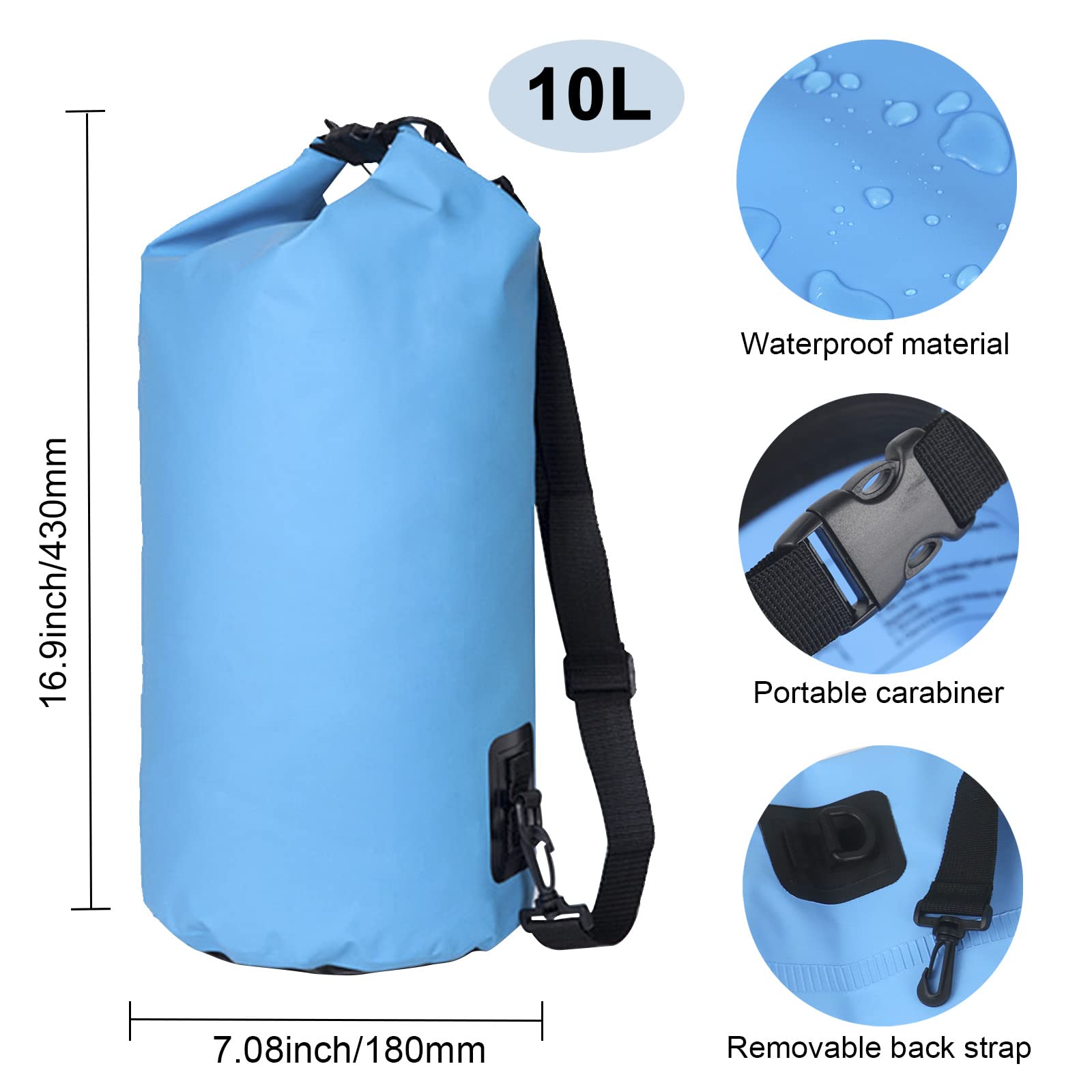BOMEI PACK - Blue Waterproof Dry Bag for Kayaking, Beach, Rafting, Boating, Hiking, Camping and Fishing